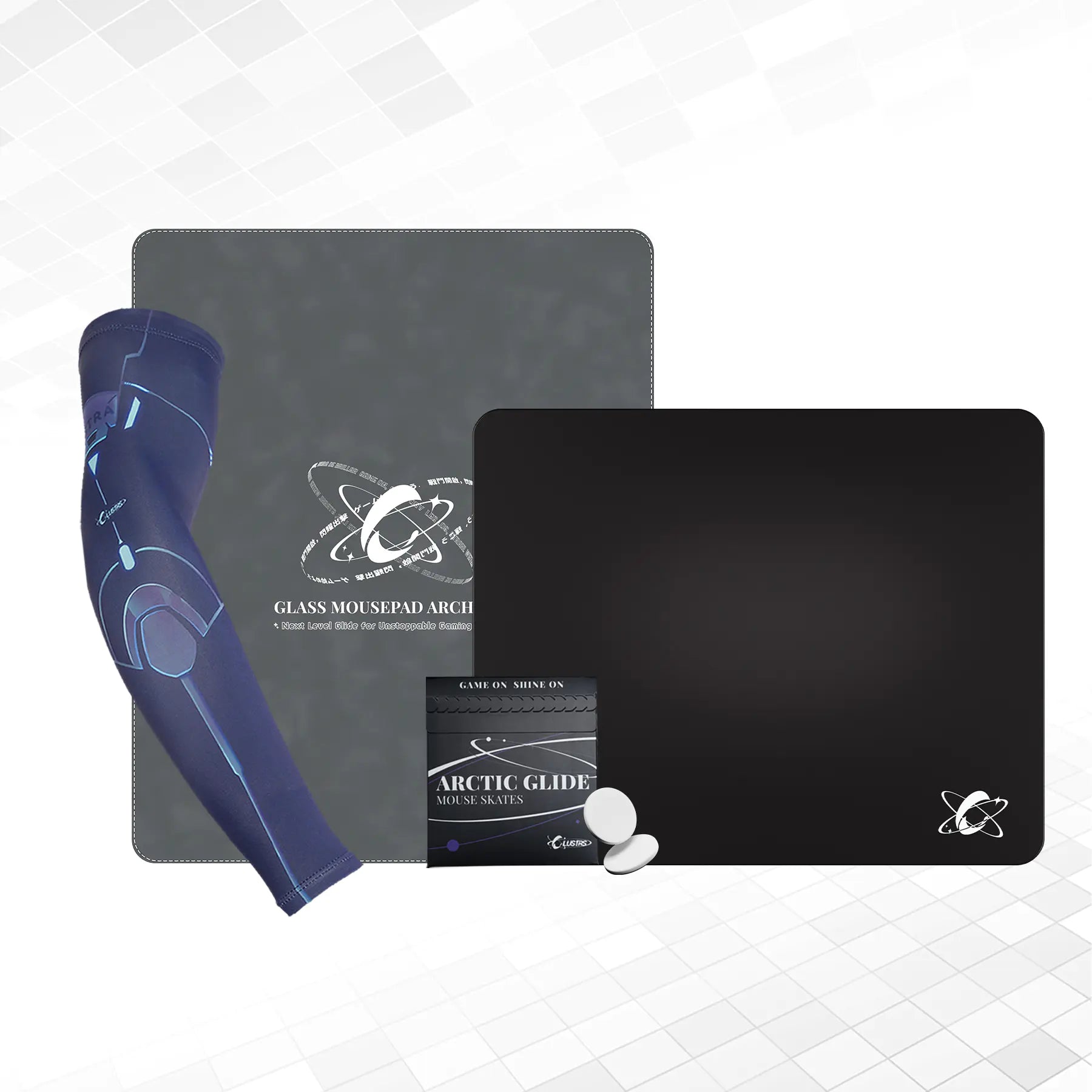 Atom Black Ultimate Bundle — Glass Pad + Sleeve + Skates | CLUSTRS